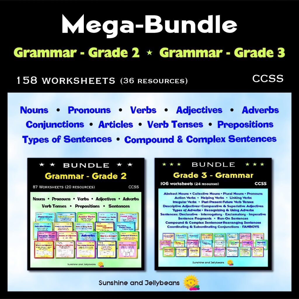 MEGA-BUNDLE Grades 2 and 3 Grammar - 158 worksheets - Nouns Verbs ...