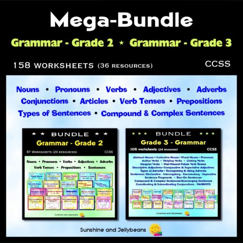 MEGA-BUNDLE Grades 2 and 3 Grammar - 158 worksheets - Nouns Verbs ...