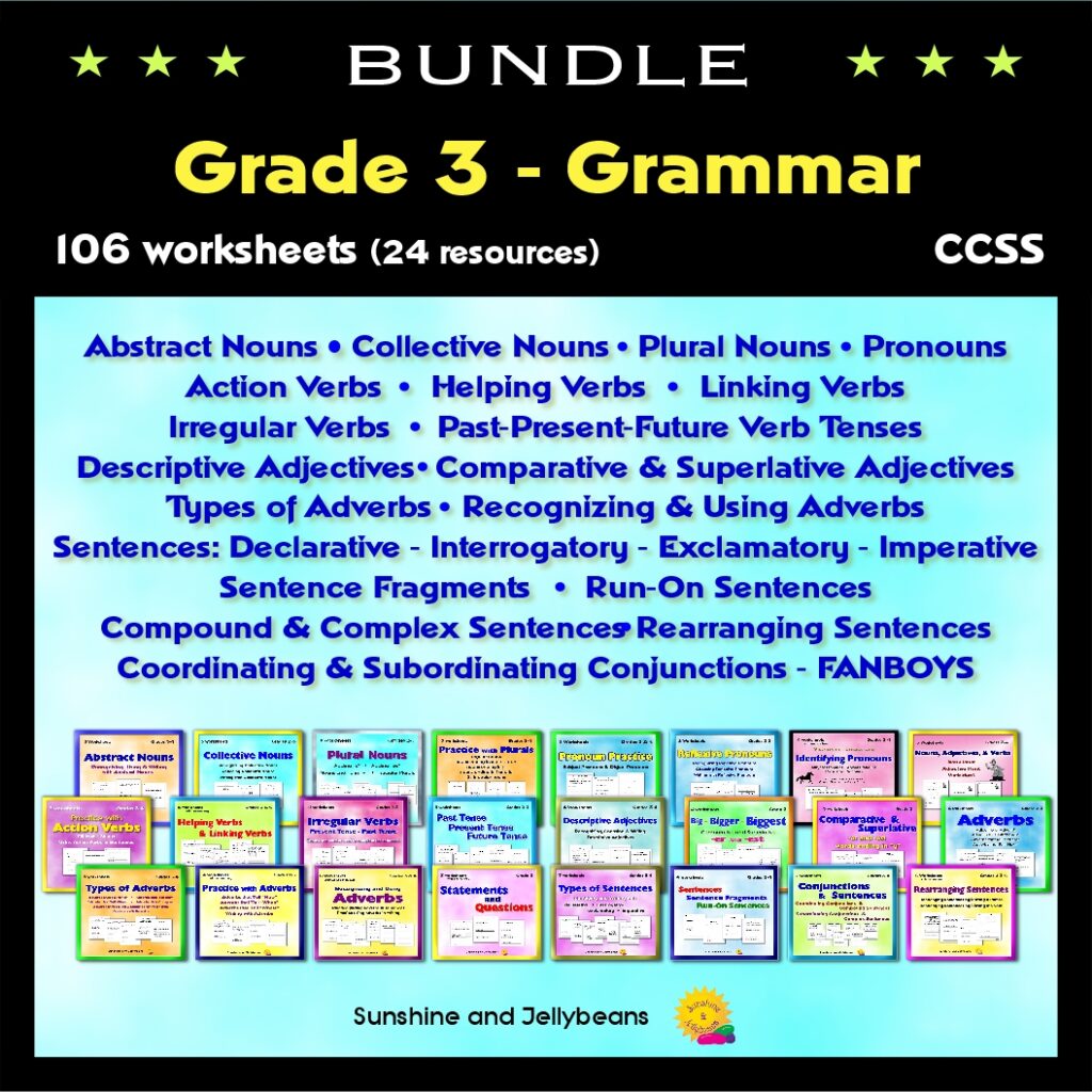 MEGA-BUNDLE Grades 2 and 3 Grammar - 158 worksheets - Nouns Verbs ...