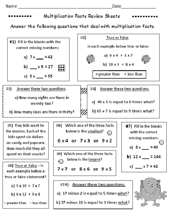 Multiplication Facts Review Sheets | Made By Teachers