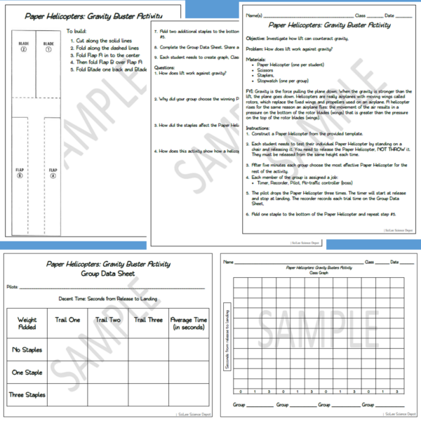 Paper Helicopters Gravity Buster Aerodynamic Force of Life Activity ...