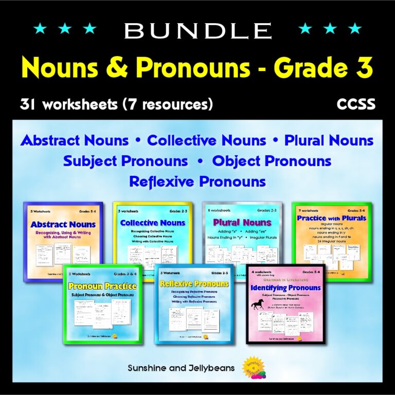 Nouns and Pronouns - Grade 3 - BUNDLE - 31 worksheets - Great Practice ...