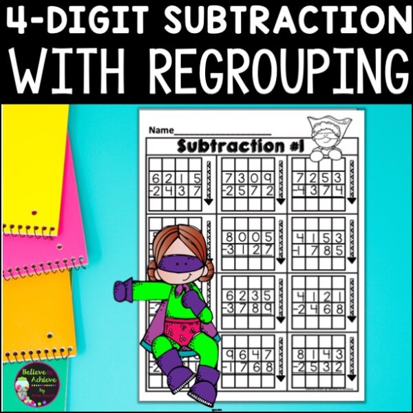4 Digit Subtraction WITH Regrouping Worksheets | Made By Teachers
