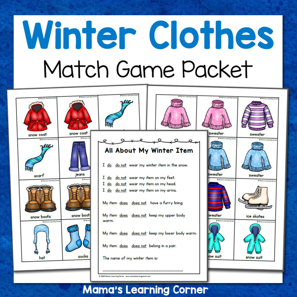 Winter Clothes Match Game Packet | Made By Teachers