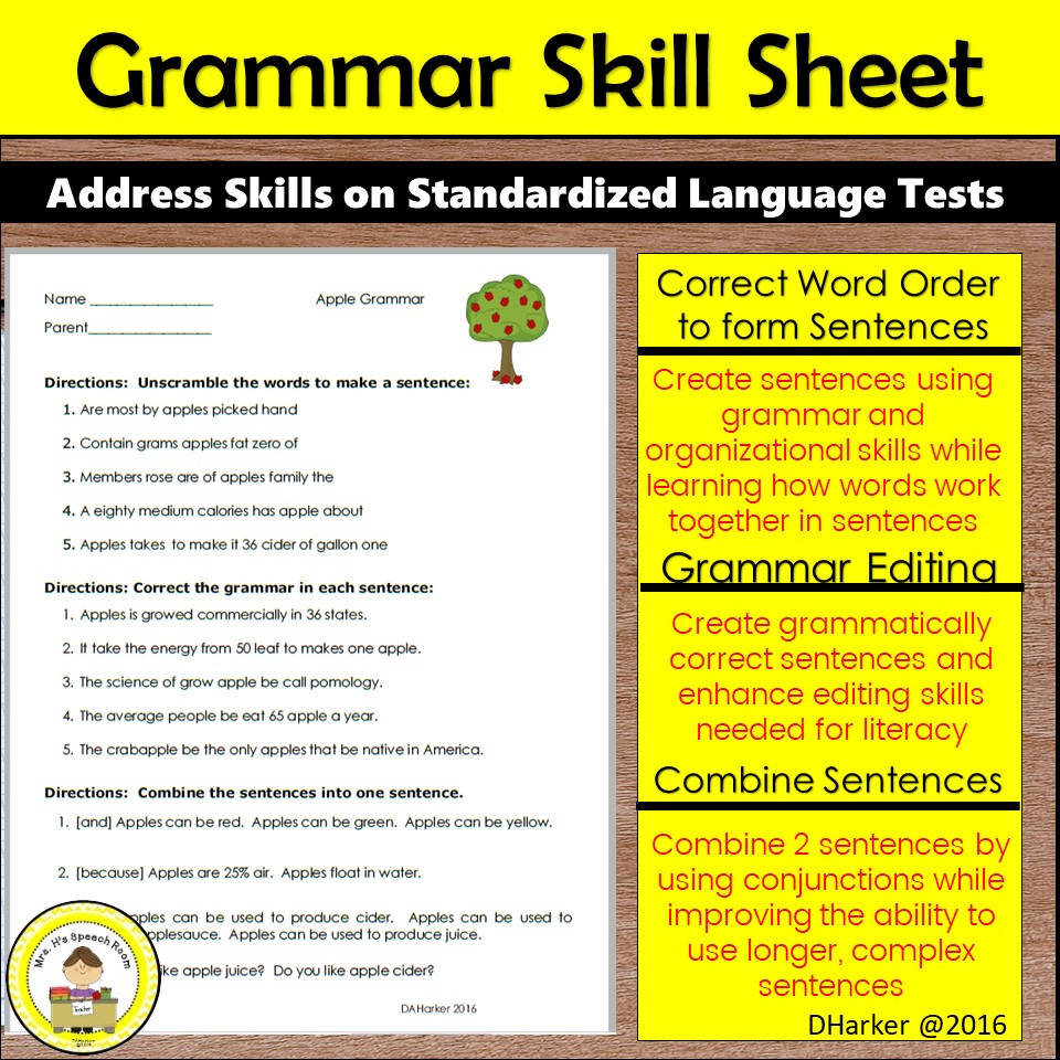High School Speech Therapy Vocabulary and Grammar Skill Sheets ...
