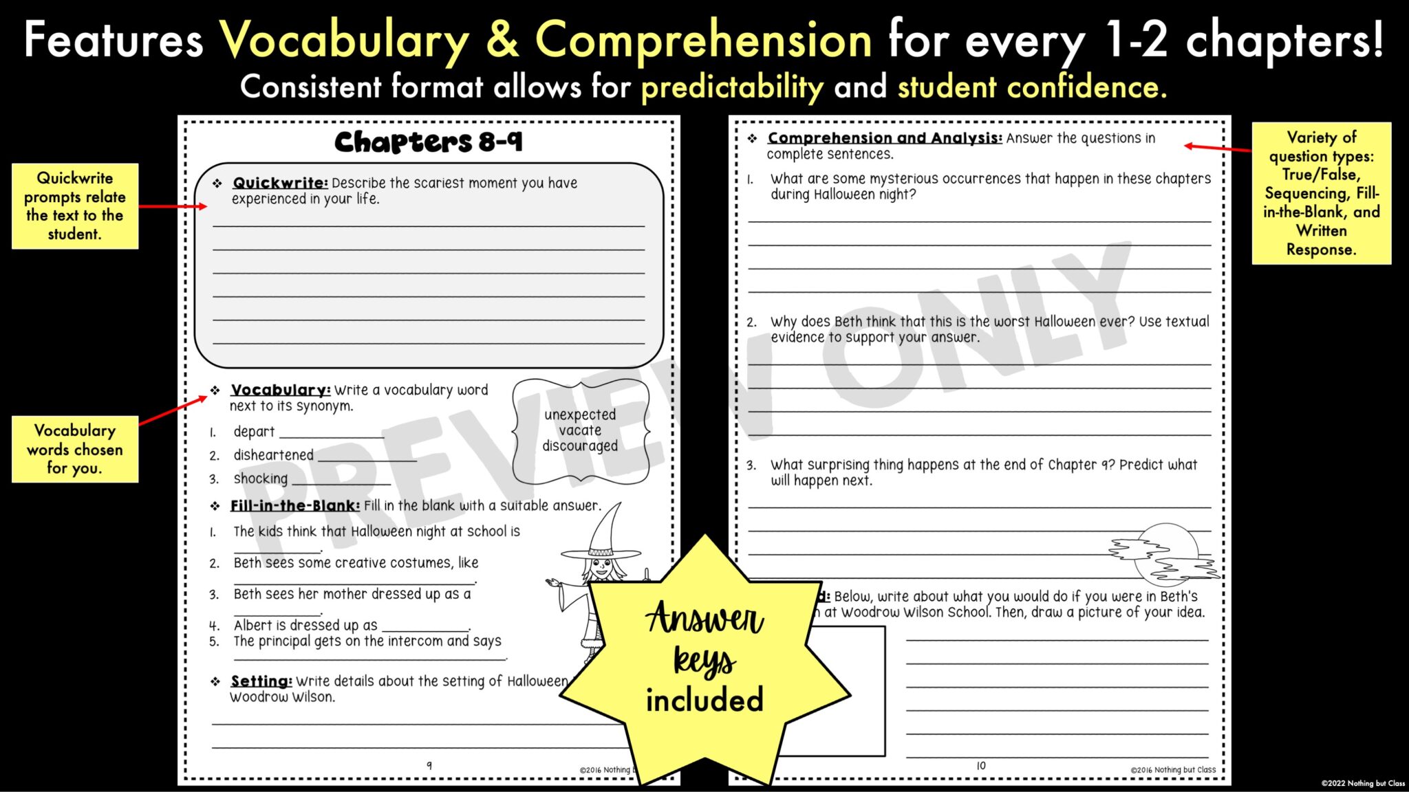 The Best Halloween Ever Novel Study Unit | Comprehension and Vocabulary ...