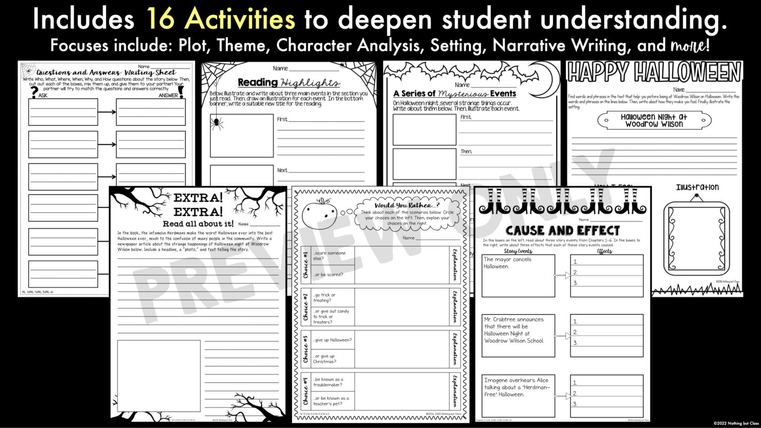 The Best Halloween Ever Novel Study Unit | Comprehension and Vocabulary ...