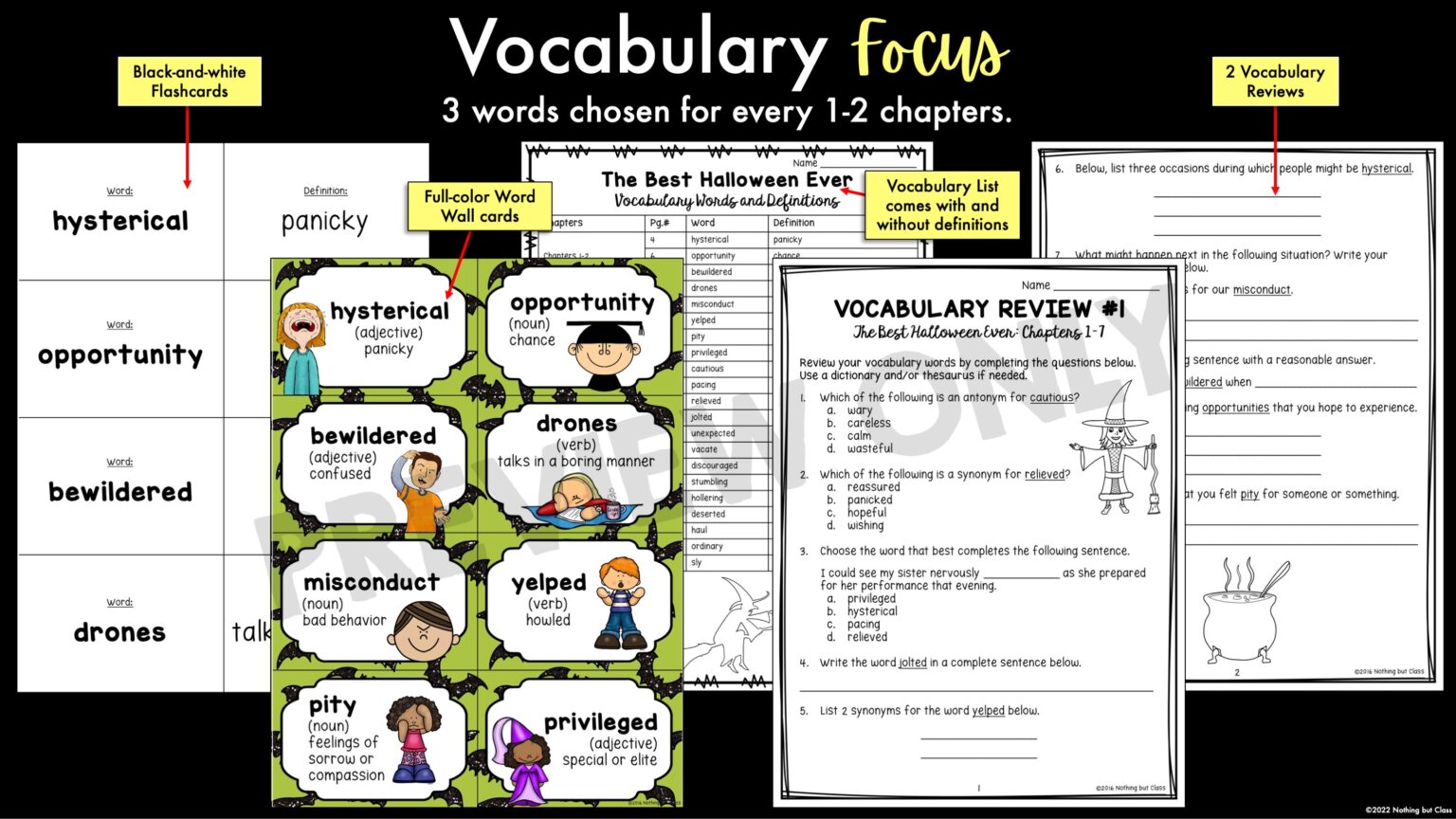 The Best Halloween Ever Novel Study Unit | Comprehension and Vocabulary ...