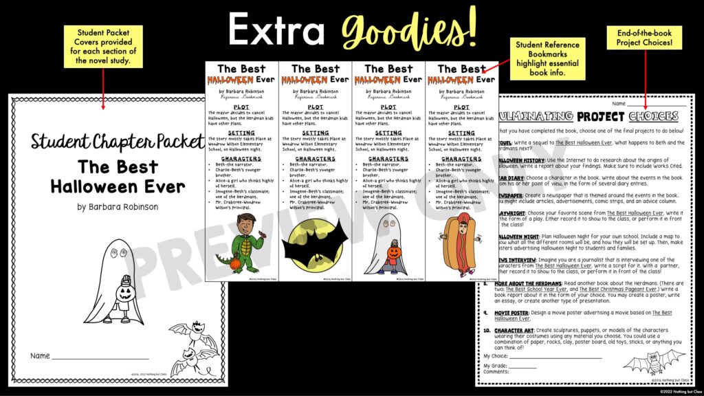 The Best Halloween Ever Novel Study Unit | Comprehension and Vocabulary ...