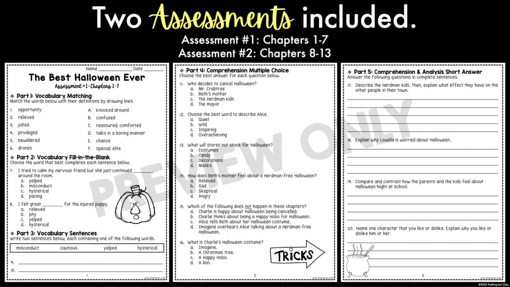 The Best Halloween Ever Novel Study Unit | Comprehension and Vocabulary ...