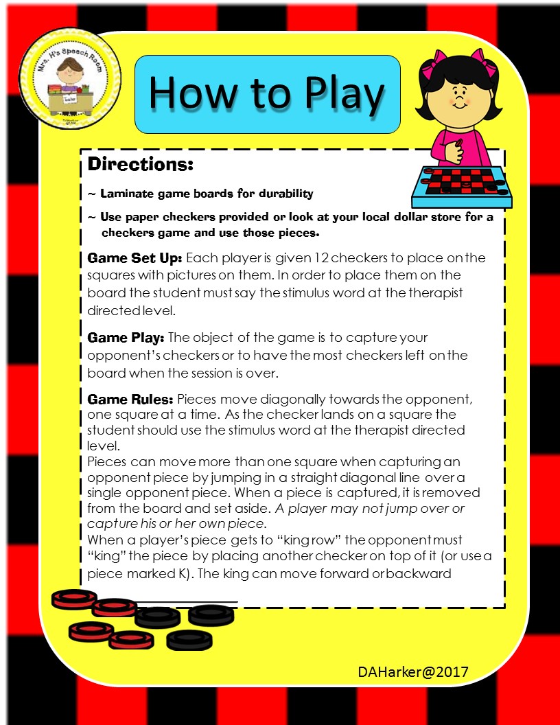 Articulation Game of Checkers for Speech Therapy | Made By Teachers