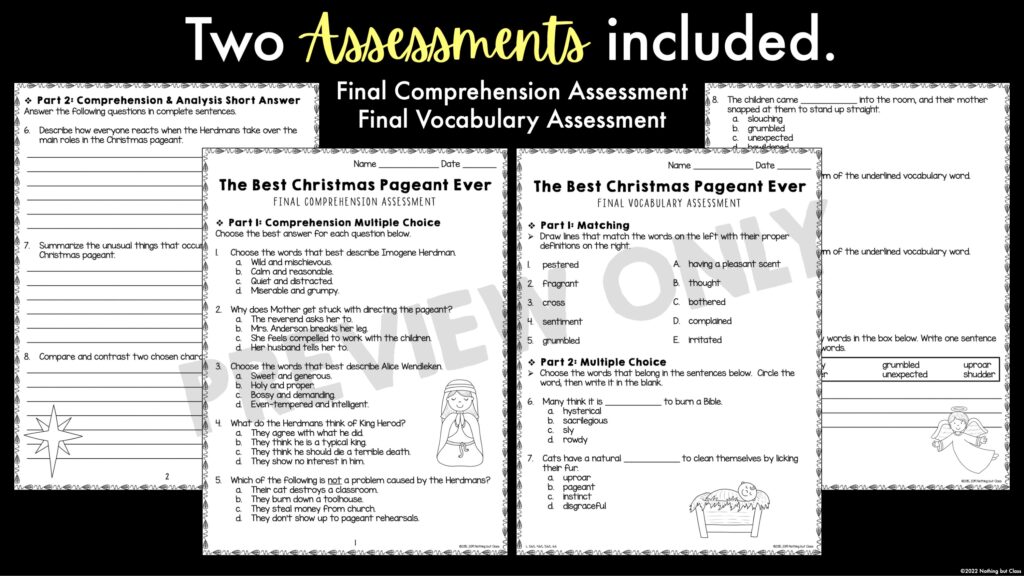 The Best Christmas Pageant Ever Novel Study Unit | Comprehension with ...