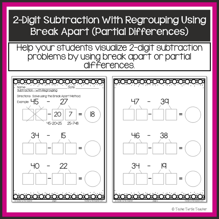 2-Digit Subtraction with Regrouping Using Break Apart Partial ...