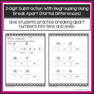 2-Digit Subtraction with Regrouping Using Break Apart Partial ...
