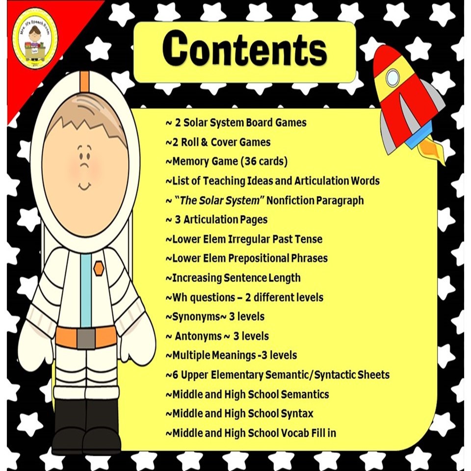 Space Speech Therapy and Solar System Speech Therapy Printable Pack ...