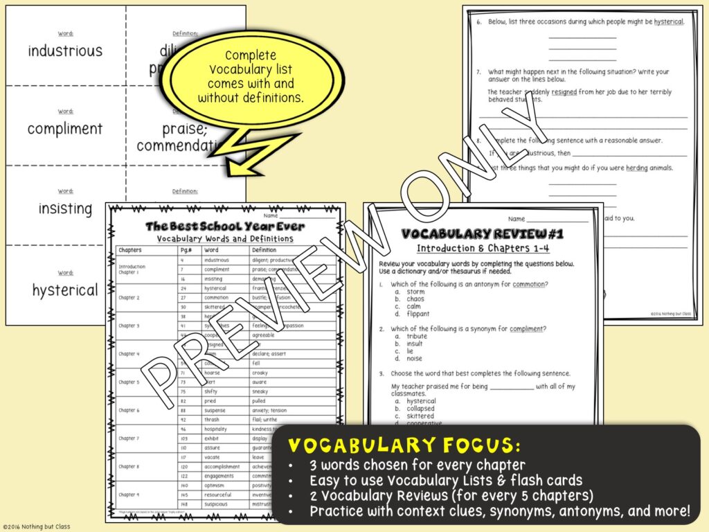The Best School Year Ever Novel Study Unit | Comprehension and ...