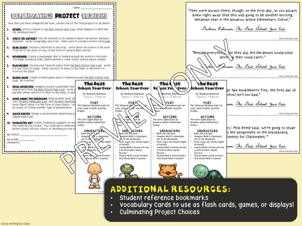 The Best School Year Ever Novel Study Unit | Comprehension and ...