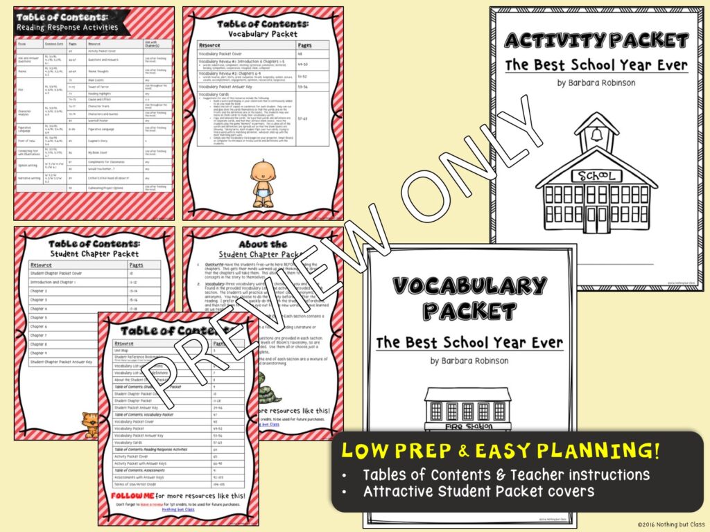 The Best School Year Ever Novel Study Unit | Comprehension and ...