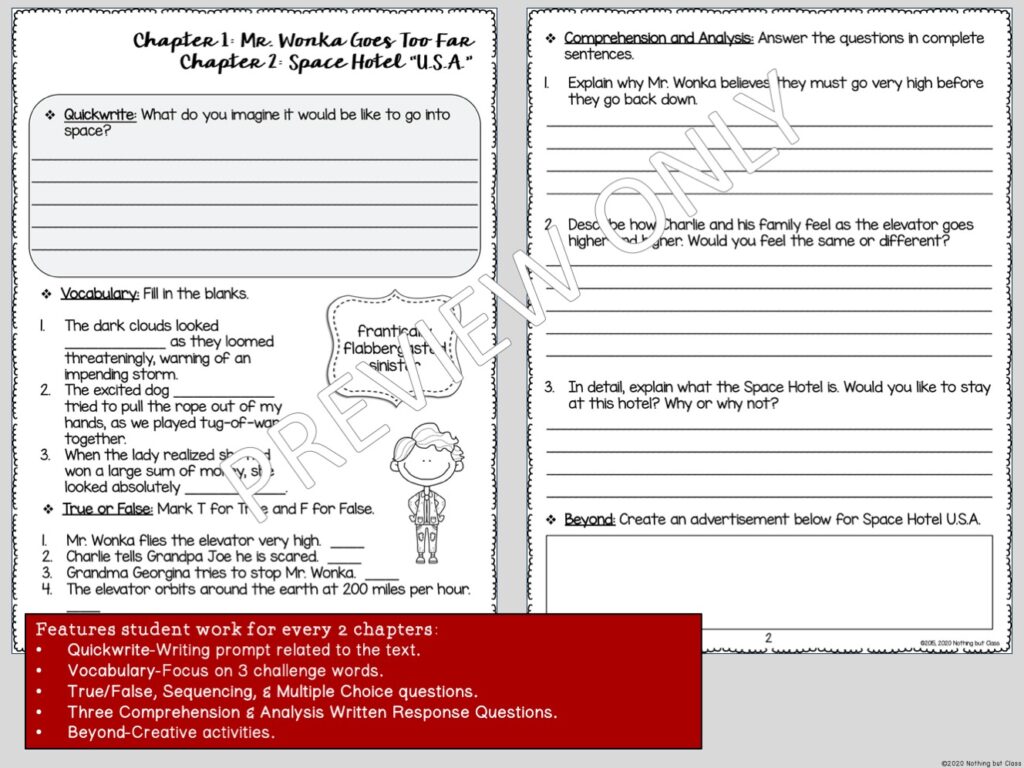 Charlie and the Great Glass Elevator Novel Study Unit | Comprehension ...