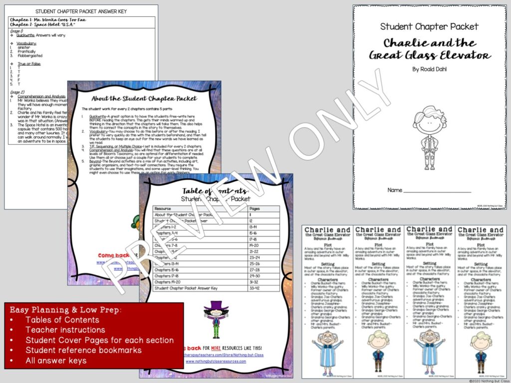 Charlie and the Great Glass Elevator Novel Study Unit | Comprehension ...