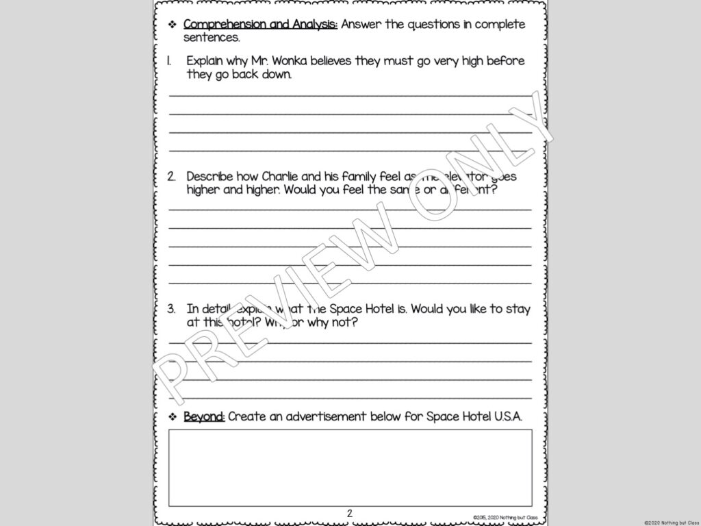 Charlie and the Great Glass Elevator Novel Study Unit | Comprehension ...