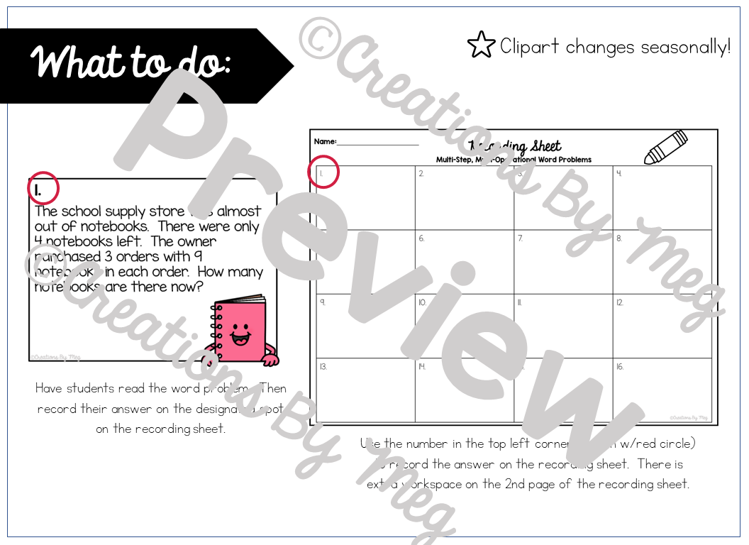 Back to School: Multi-Step Word Problem Task Cards for Third and Fourth ...