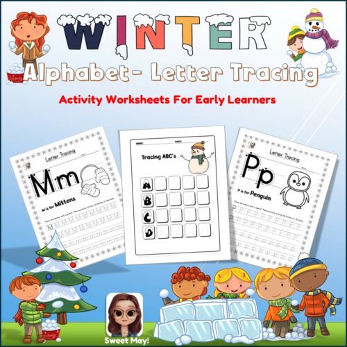 Preschool Kids, Winter Worksheets, Color and Trace Letters, Alphabetic ...