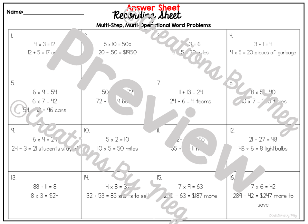 Earth Day Multi Step Word Problem Task Cards For Third And Fourth