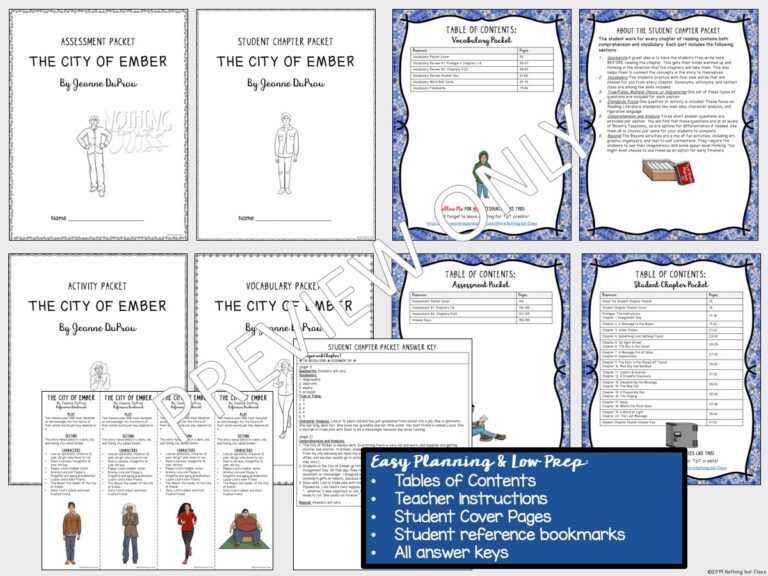 The City of Ember Novel Study Unit | Comprehension and Vocabulary with ...