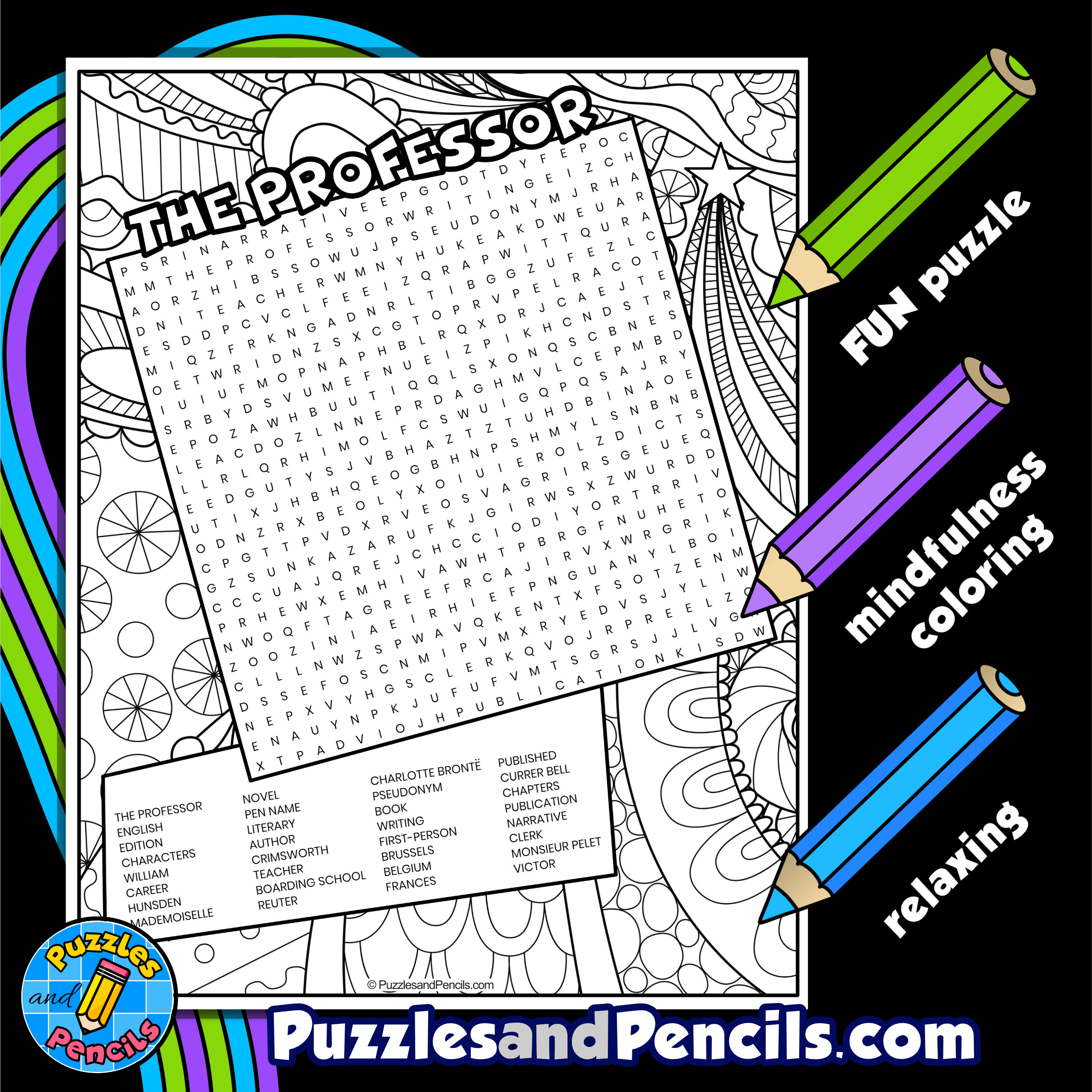 The Professor Word Search Puzzle Activity Page with Coloring ...
