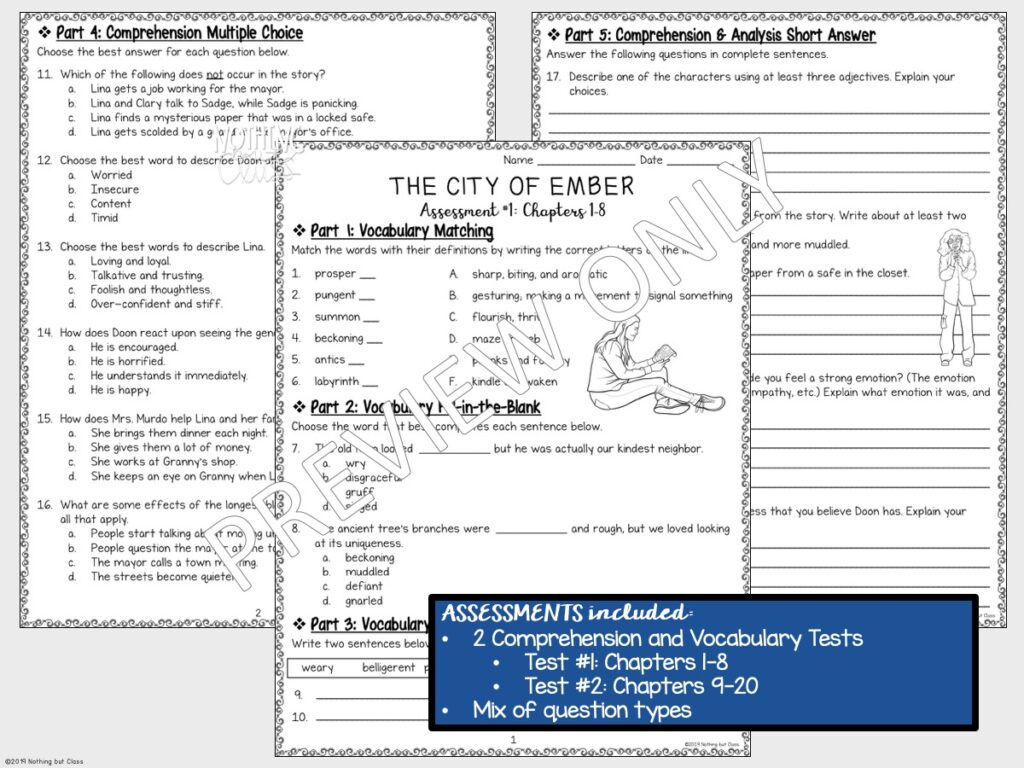 The City of Ember Novel Study Unit | Comprehension and Vocabulary with ...