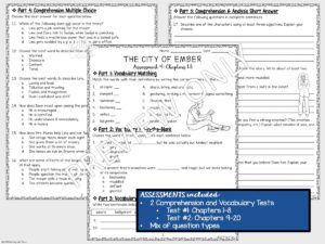 The City of Ember Novel Study Unit | Comprehension and Vocabulary with ...