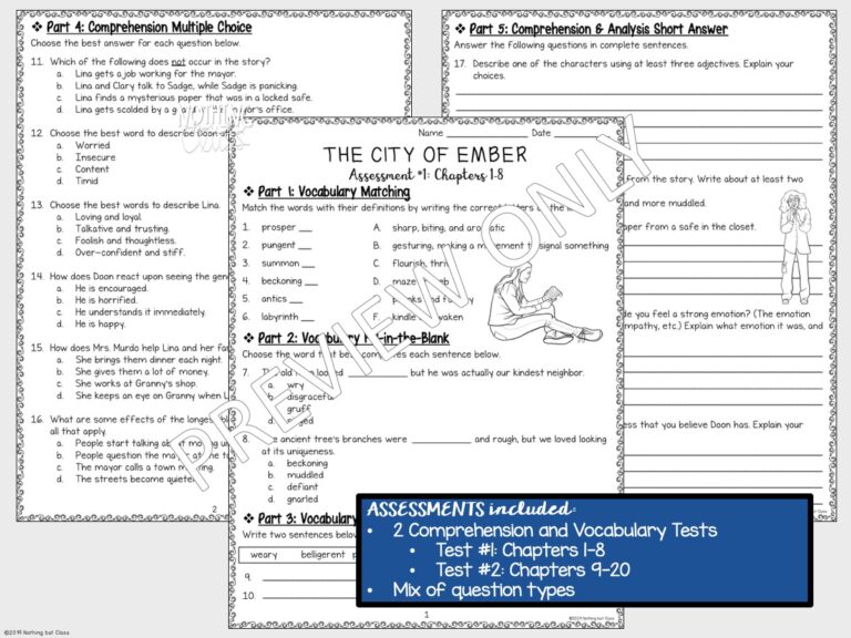 The City of Ember Novel Study Unit | Comprehension and Vocabulary with ...