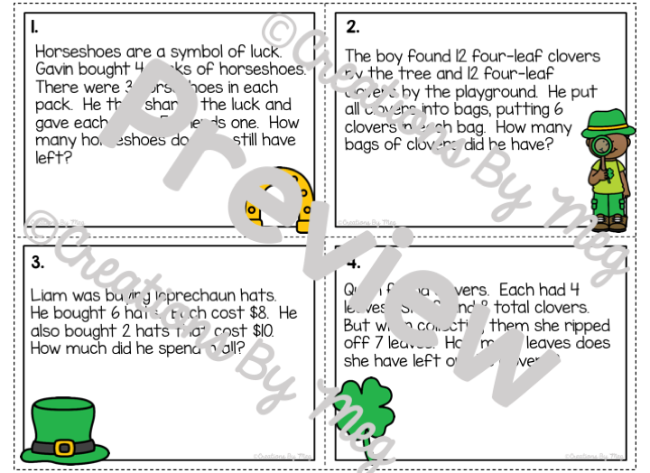 St. Patrick's Day: Multi-Step Word Problem Task Cards for Third and ...
