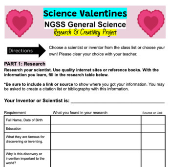 Valentine's Day STEM Research & Creativity Card Project for Famous ...