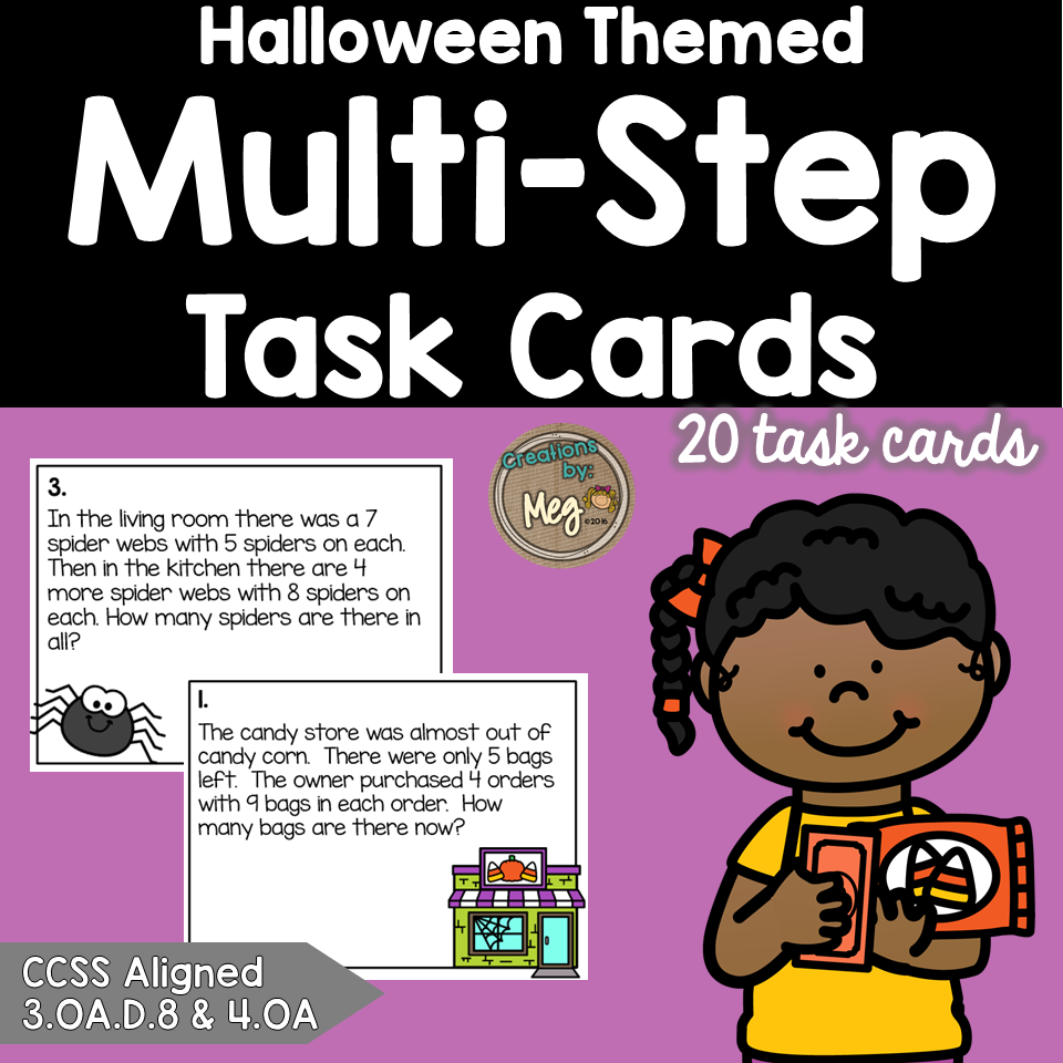 Halloween Multi Step Word Problem Task Cards For Third And Fourth