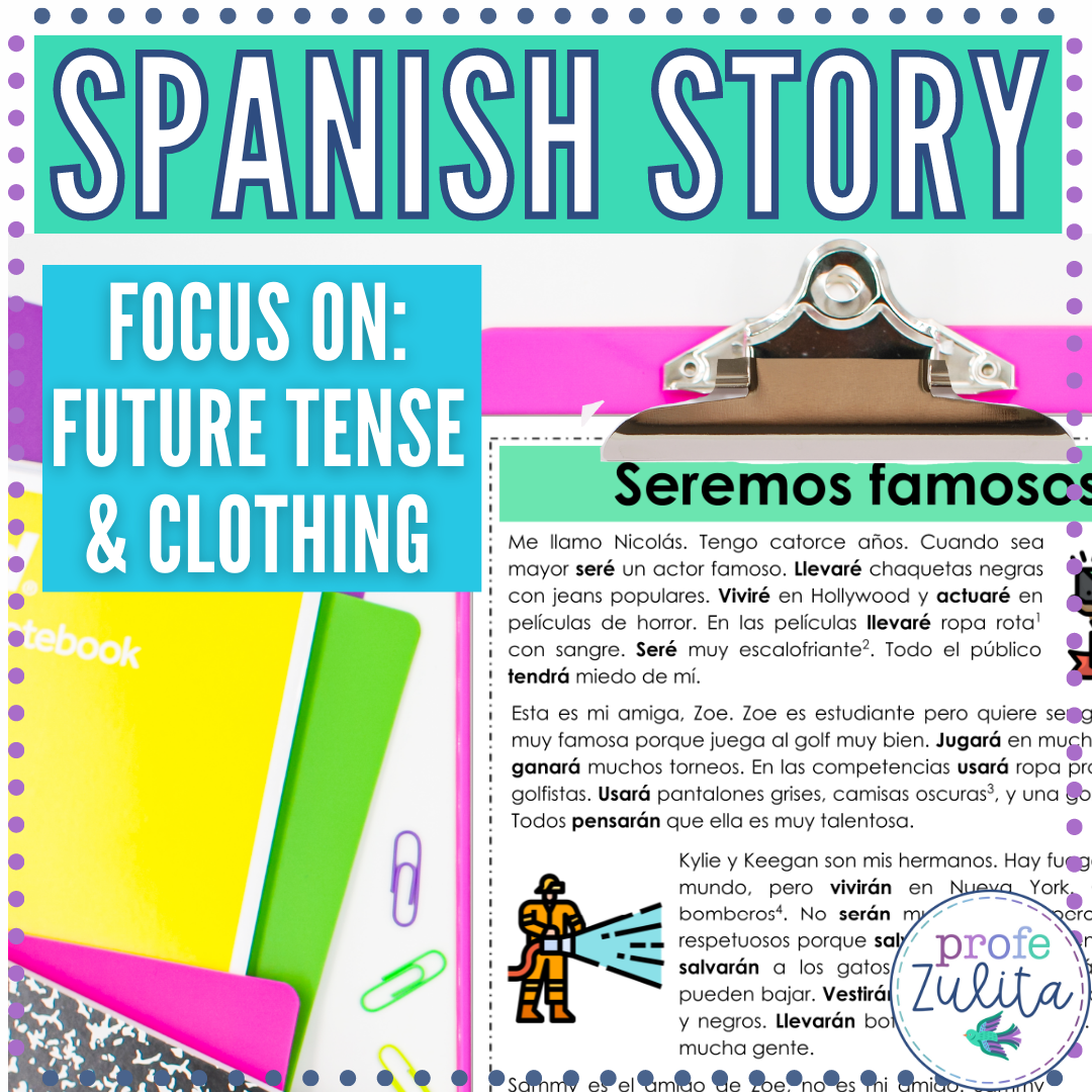 Spanish Future Tense Story with Clothing Reading + 4 Activities - Sub ...