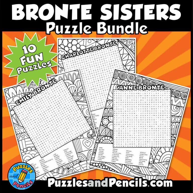 Bronte Sisters Word Search Puzzle Activity Page BUNDLE | 10 Wordsearch ...