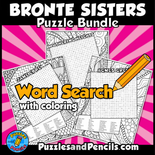 Bronte Sisters Word Search Puzzle Activity Page BUNDLE | 10 Wordsearch ...