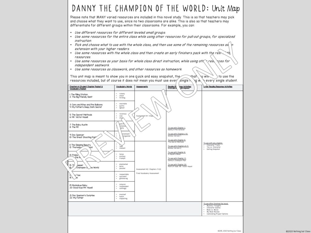 Danny the Champion of the World Novel Study | Comprehension and ...