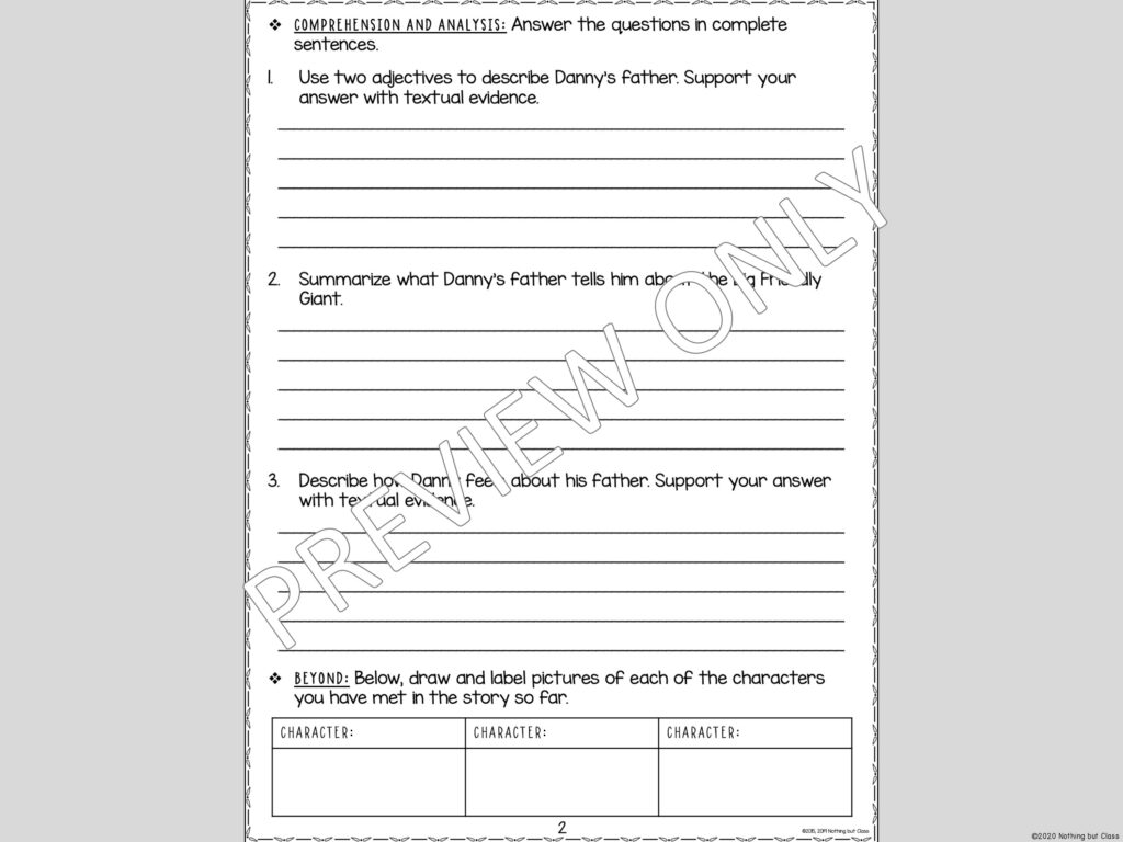 Danny the Champion of the World Novel Study | Comprehension and ...