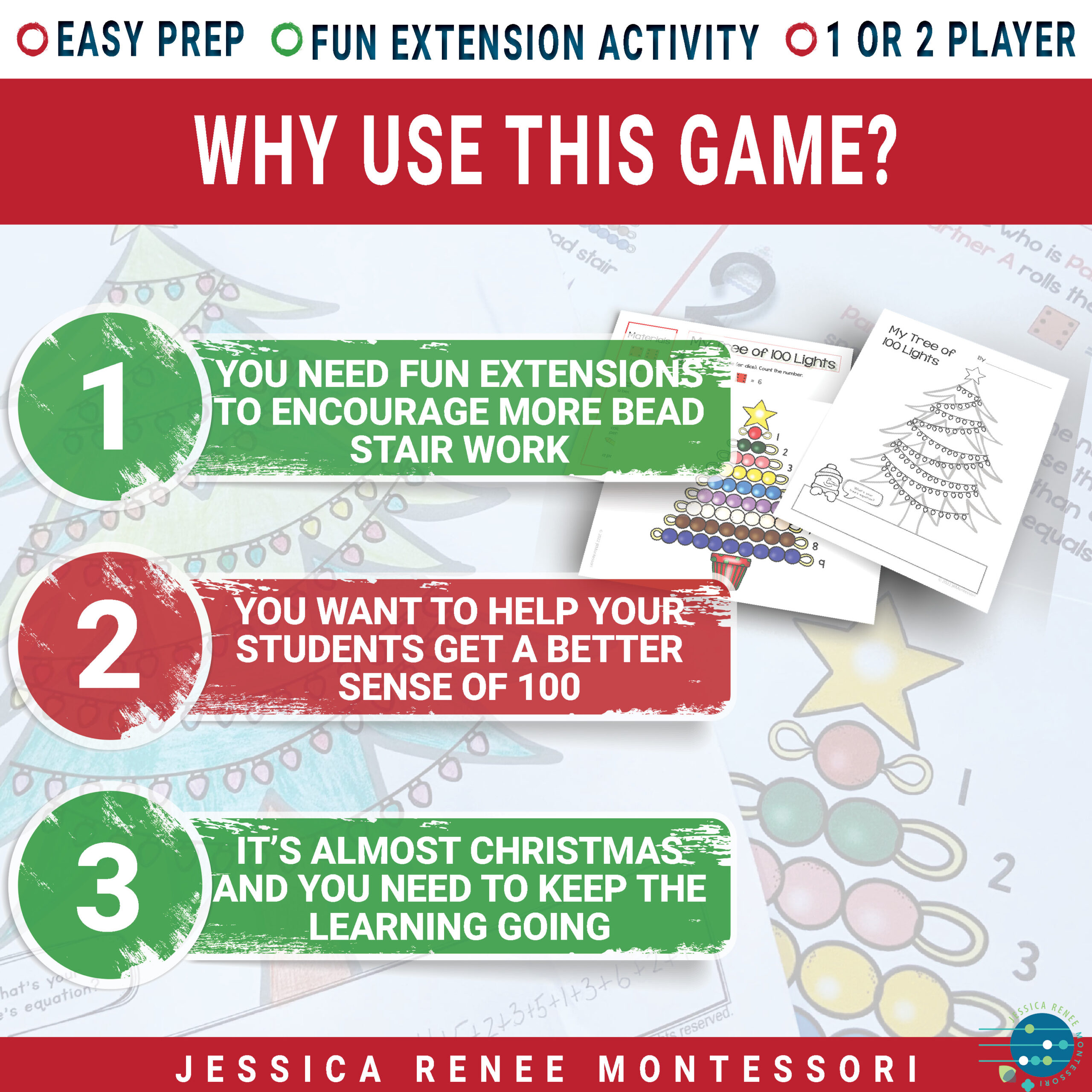 Montessori Winter Math Game: Count & Color the Christmas Lights, Bead ...