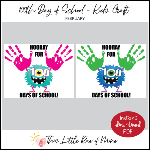 100th Day of School - Cute Monster - handprint Art - Printable - DIY ...