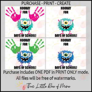 100th Day of School - Cute Monster - handprint Art - Printable - DIY ...