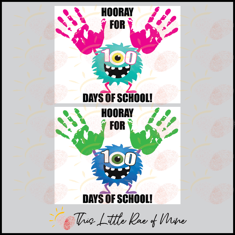 100th Day of School - Cute Monster - handprint Art - Printable - DIY ...