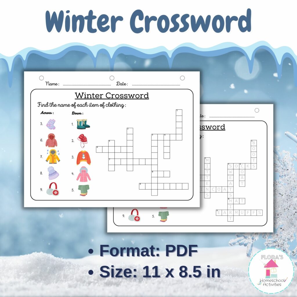 Winter Crossword Vocabulary | New year 2023 Activities for HS, K, 1st ...