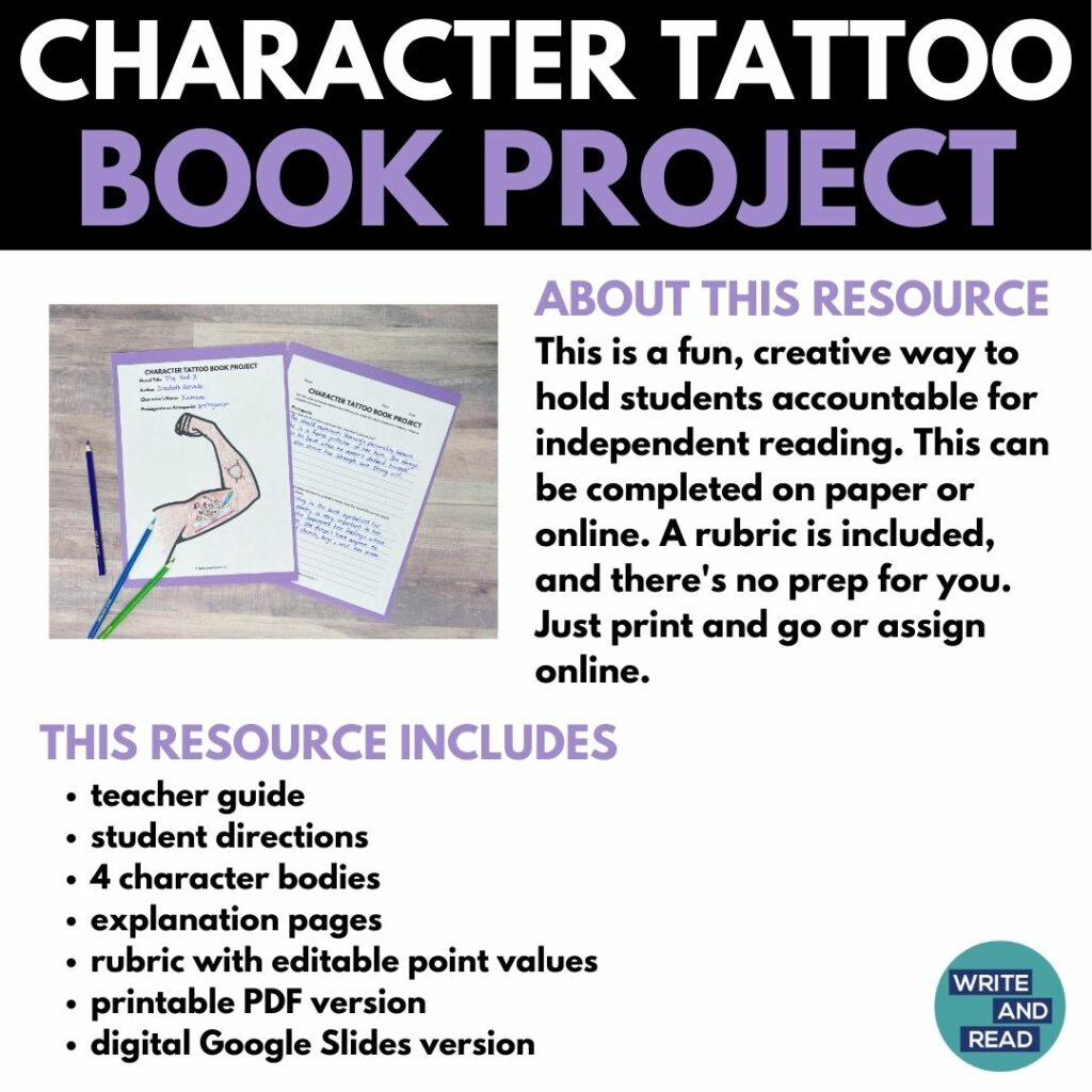 Character Tattoo Book Project - Independent Reading Accountability ...