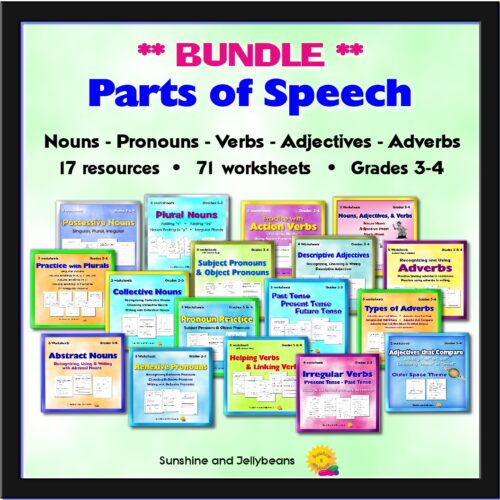 Parts of Speech BUNDLE - Nouns Pronouns Adjectives etc - Grades 3-4 ...