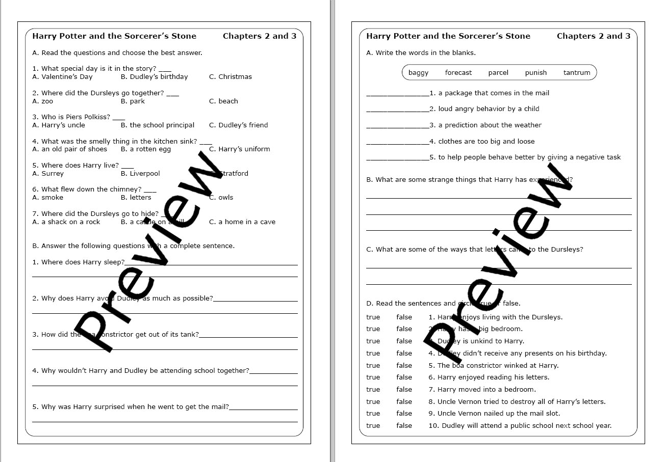 Harry Potter and the Sorcerer's Stone worksheets | Made By Teachers