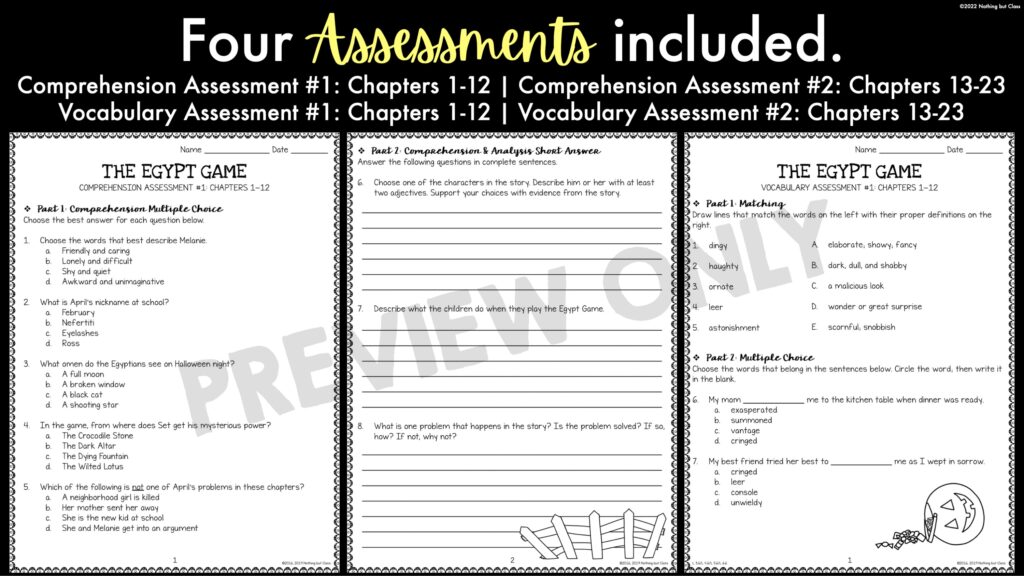 The Egypt Game Novel Study Unit | Comprehension and Vocabulary with ...